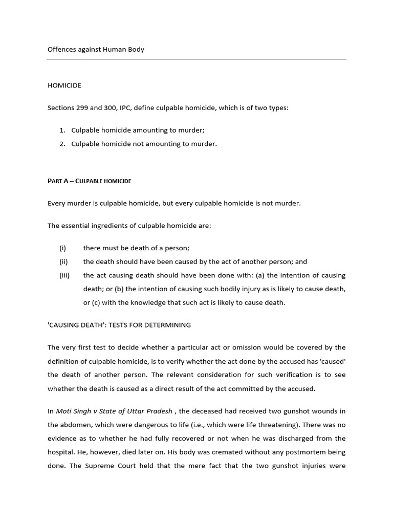 Offences Against Human Body | PDF | Murder | Informed Consent