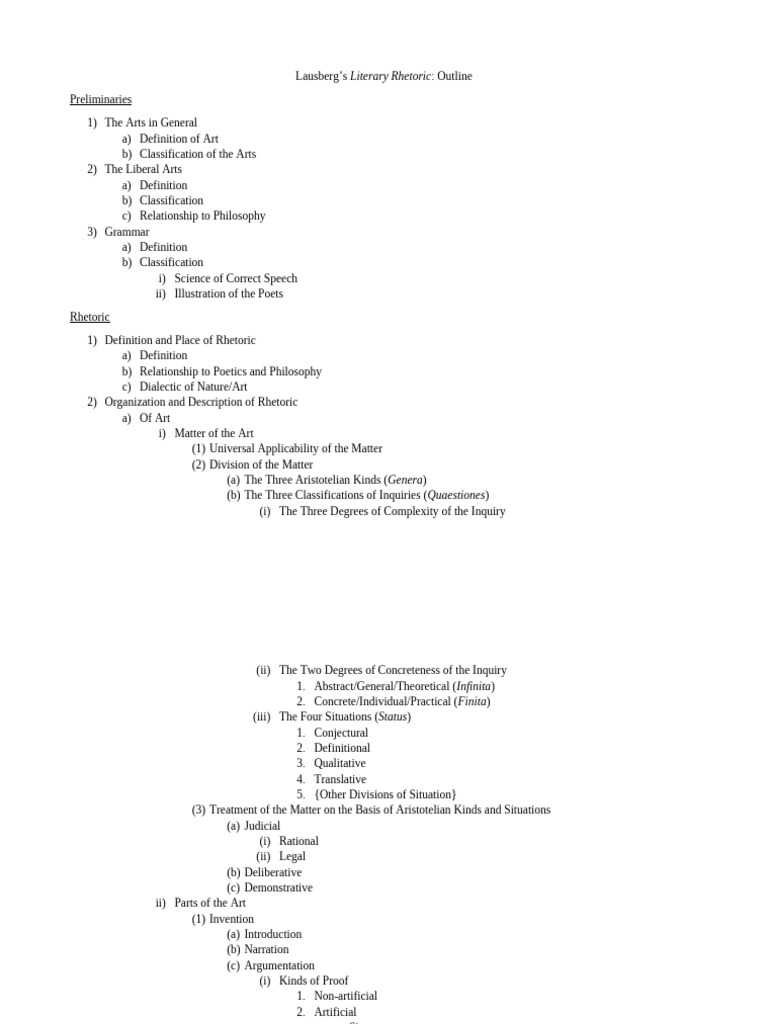 Lausberg - Literary Rhetoric - Outline | PDF | Rhetoric | Aristotle