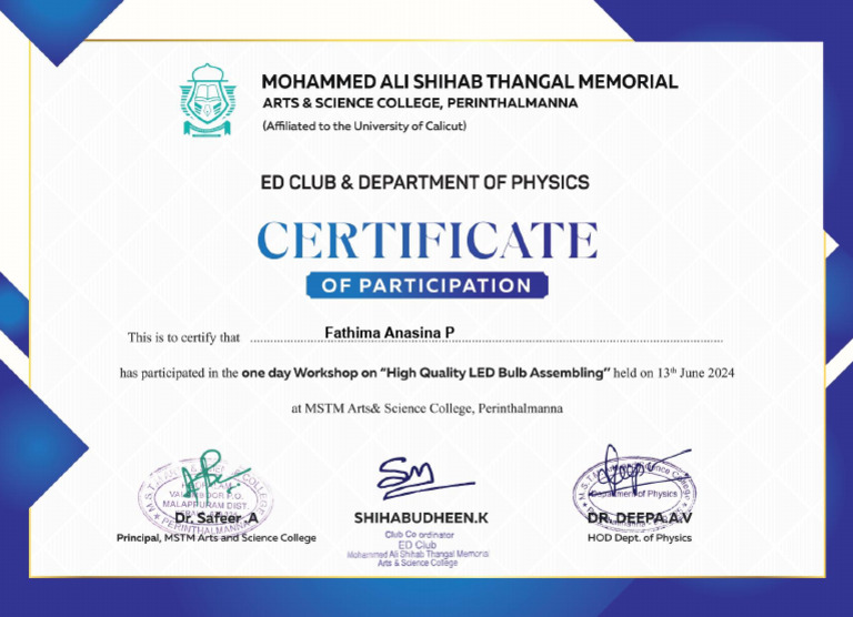 Led Workshop Participation Certificate | PDF