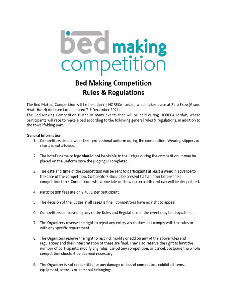Hospitality Bed-Making Contest | PDF | Bed | Pillow
