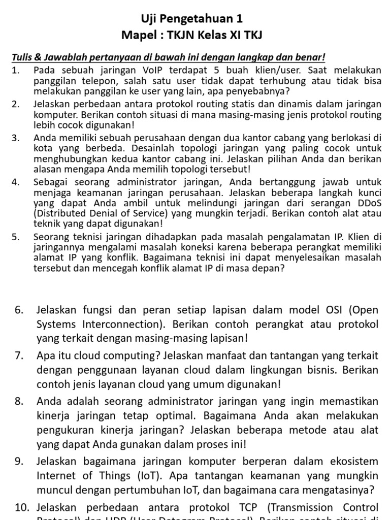 Uji Pengetahuan 1 TJKN | PDF | Komputer
