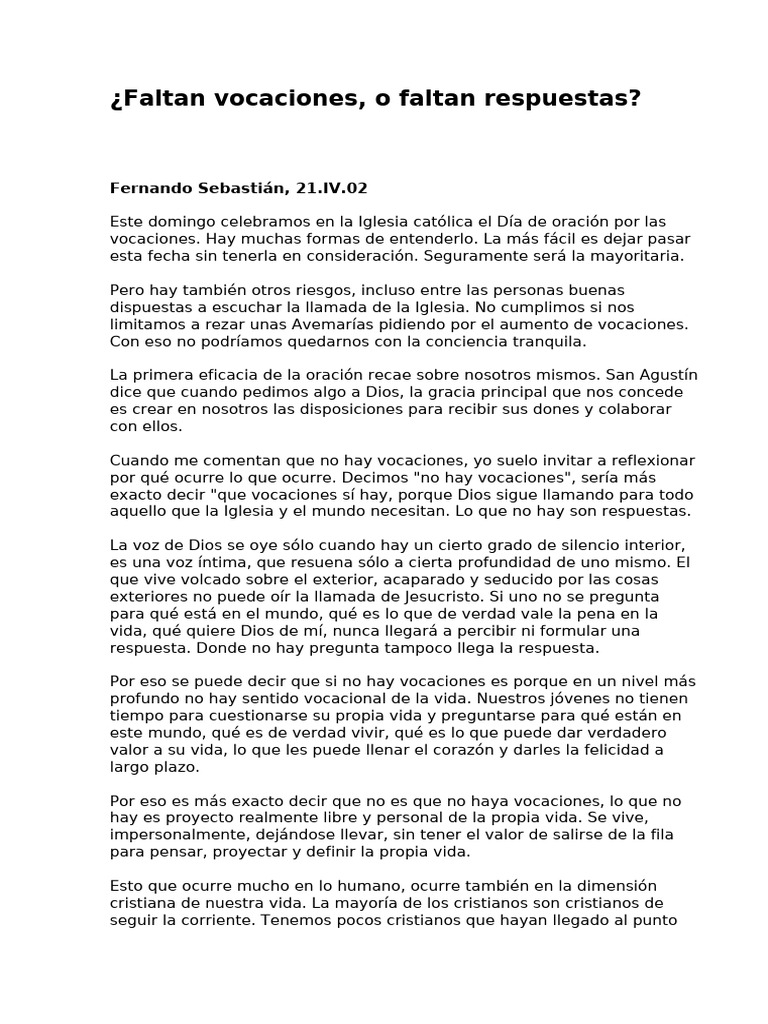 Faltan Vocaciones | PDF
