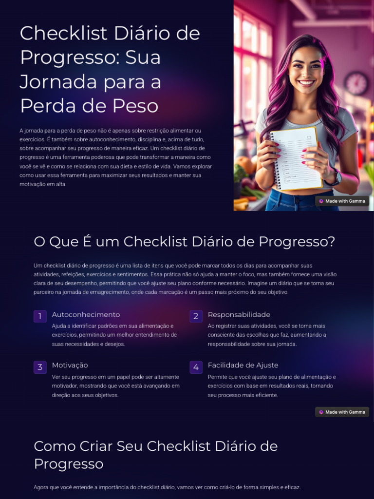 Checklist Diario de Progresso Sua Jornada para A Perda de Peso | PDF