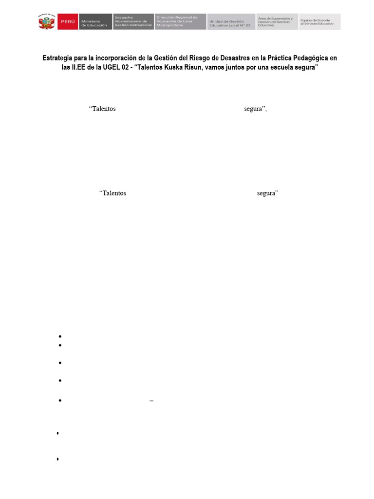Estrategia “Talentos Kuska Risun, vamos juntos por una escuela segura” | PDF