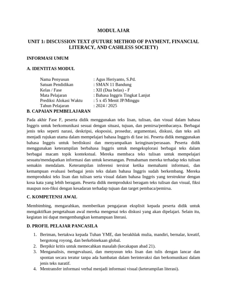 Modul Ajar Unit 4 | PDF