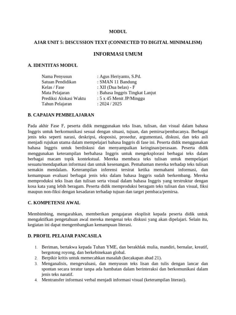 Modul Ajar Unit 5 | PDF