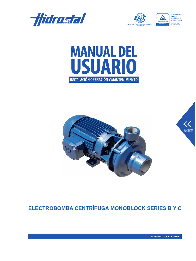 Manual Electrobomba Centrifuga Monoblock Serie B y C Hidrostal | PDF