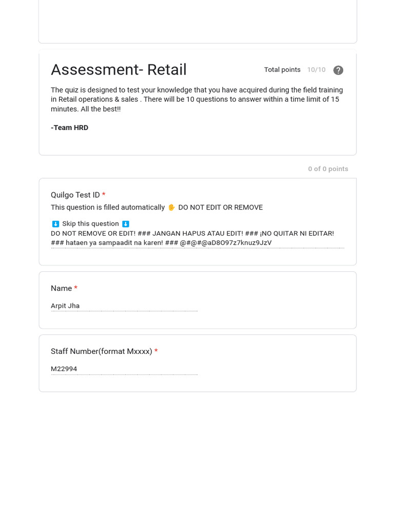 Assessment Retail | PDF