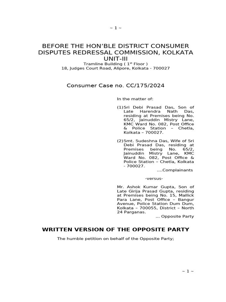 Written Version - Consumer - DCDRC Kolkata 3 - Ashok Kumar Gupta - Debi ...