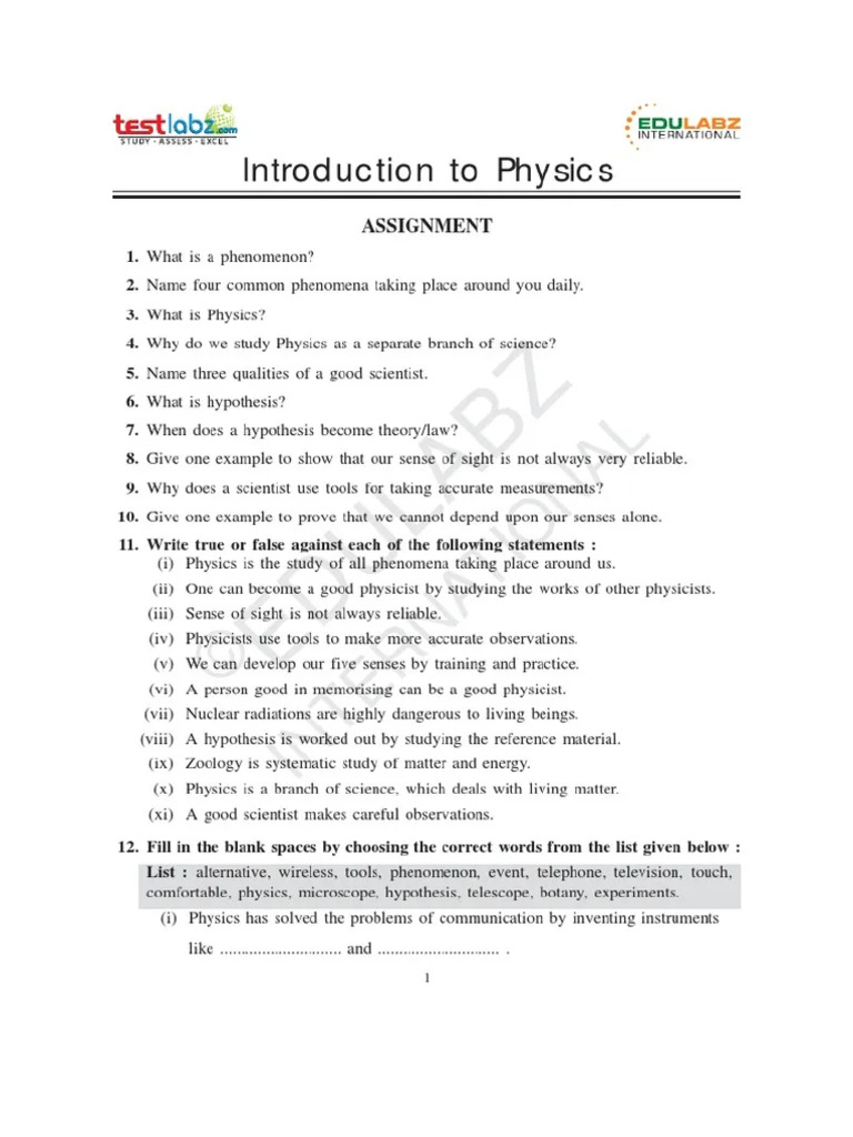 Intro To Physics Assignment | PDF