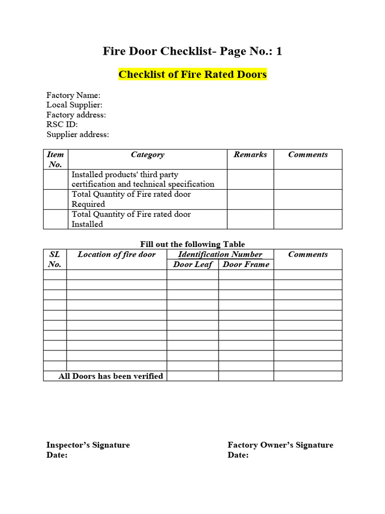 1 Checklist of Fire Rated Doors | PDF