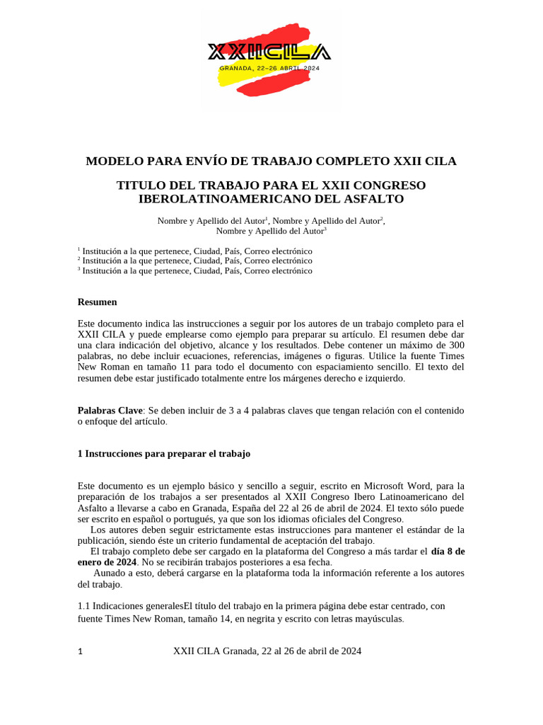 Plantilla Trabajo Completo - XXII - CILA 2024 | PDF