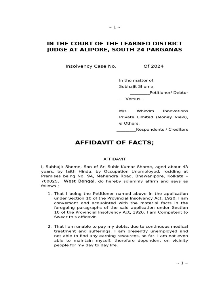 Affidavit of Facts - Insolvency Case - Subhajit Shome - September ... Affidavit of Facts - Insolvency Case - Subhajit Shome - September ...