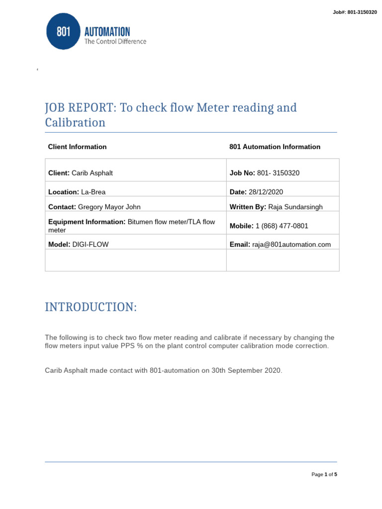 Job N 801-3150320 To Calibrate Flow Meter 2 | PDF