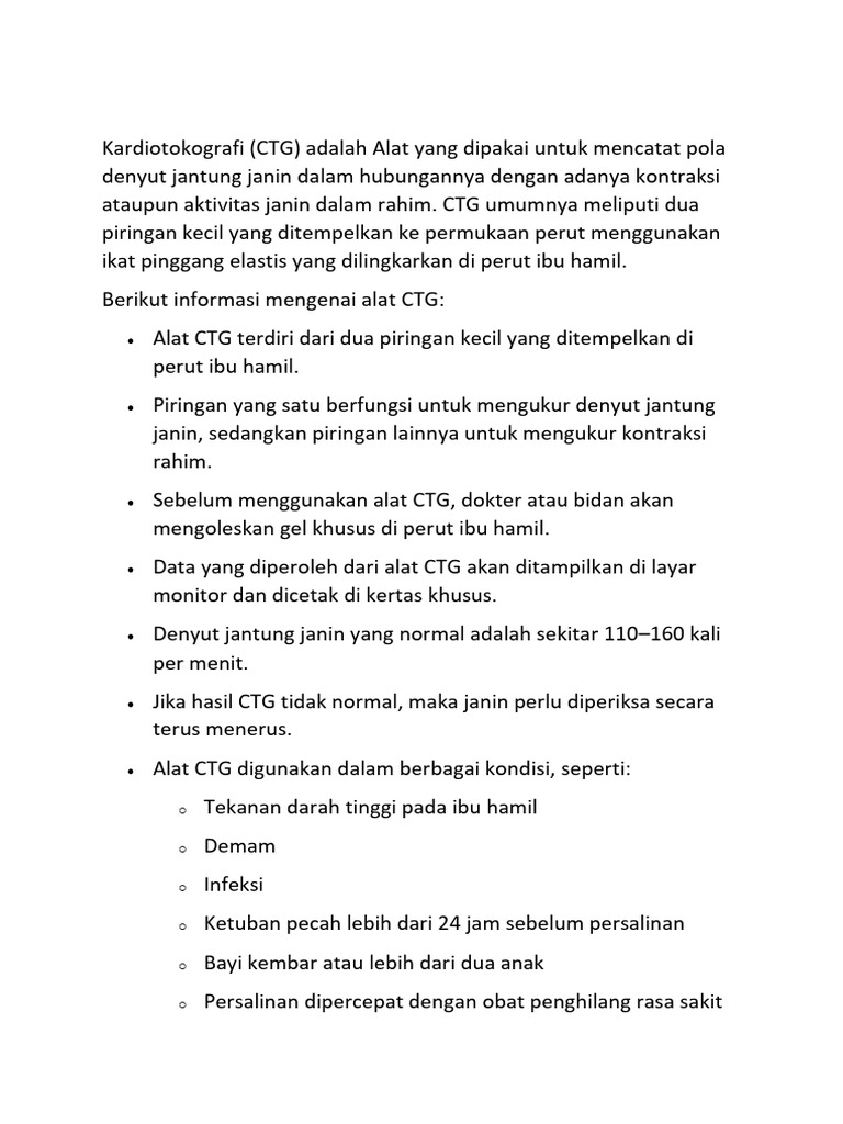 Kardiotokografi (Informasi Dan Fungsi Alat CTG) | PDF
