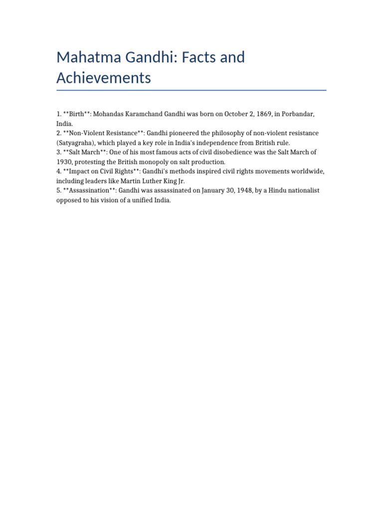Mahatma Gandhi Facts New | PDF