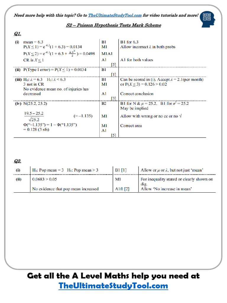 Poisson Hypothesis Tests Mark Scheme | PDF
