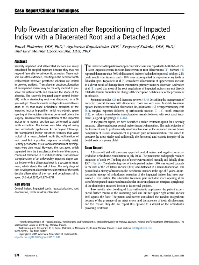 Pulp Revascularization After Repositioning | PDF