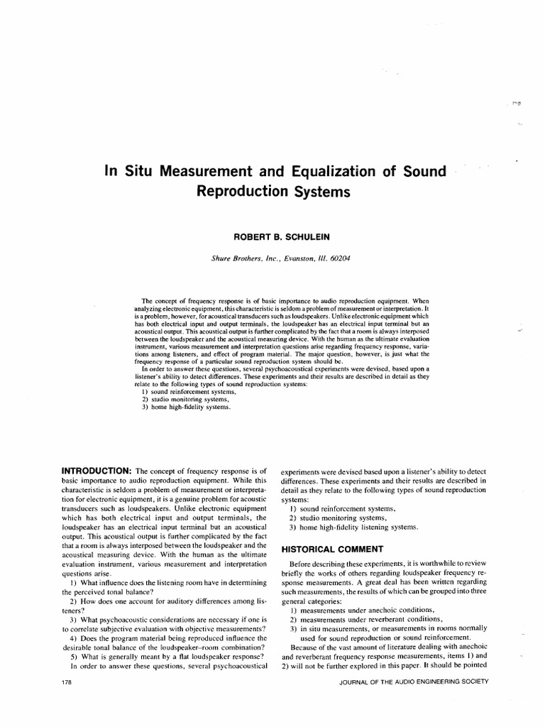 In Situ Measurement and Equalization of Sound Reproduction Systems AES ...