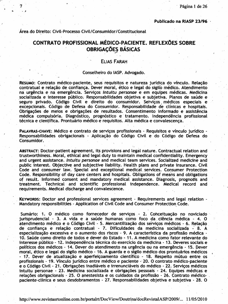Contrato Profissional Médico Pac - Elias FARAH | PDF