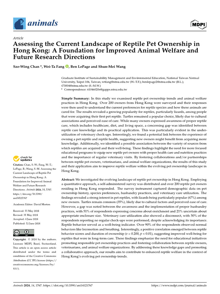 Assessing The Current Landscape of Reptile Pet Ownership in Hong Kong ...