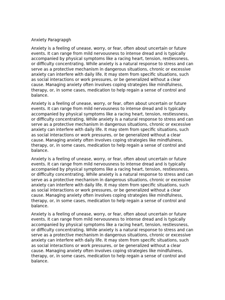 Paragraph On Anxiety | PDF