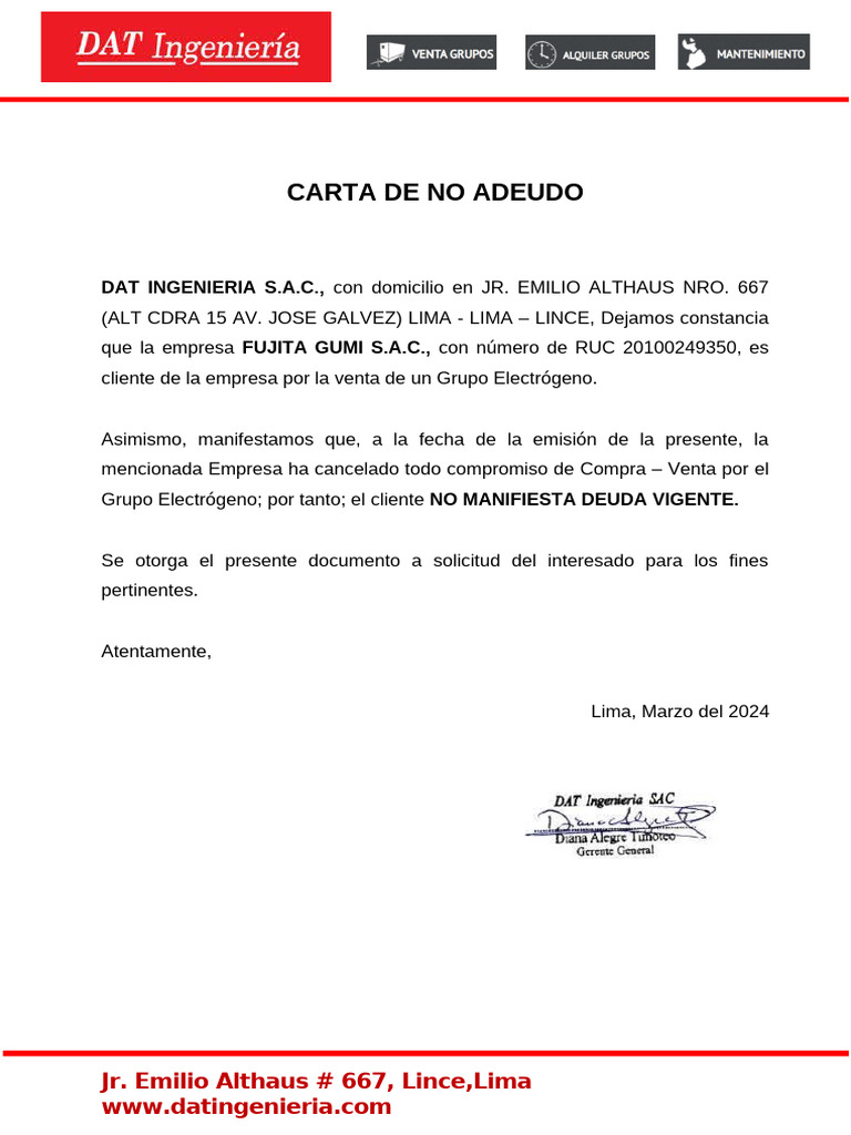 CARTA DE NO ADEUDO | PDF