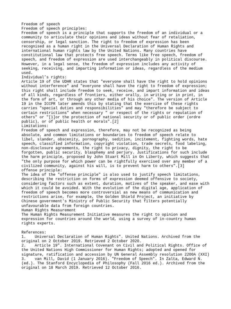 Freedom of Speech Text | PDF