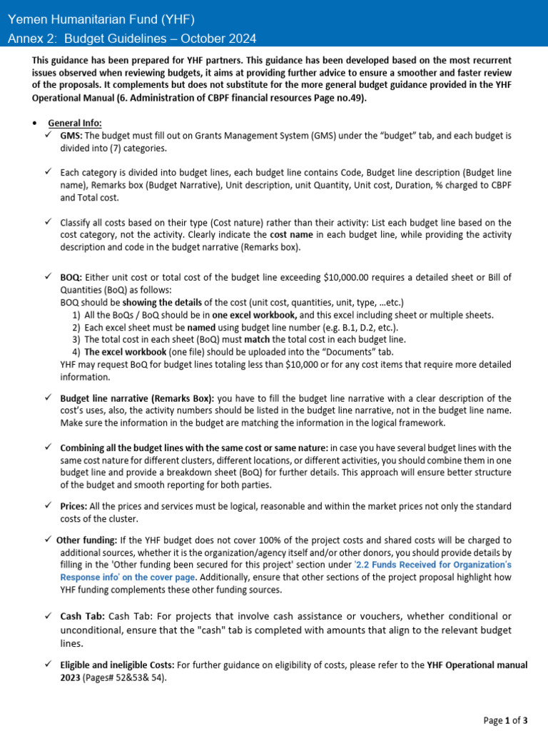 Annex 3 - YHF Budget Preparation Oct-2024 - English | PDF | Budget ...
