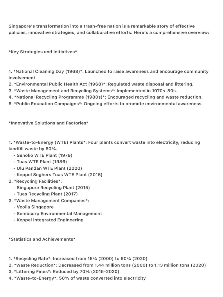 Singapore S Transformation Into A Trash Free Nation Is A Remarkable Pdf