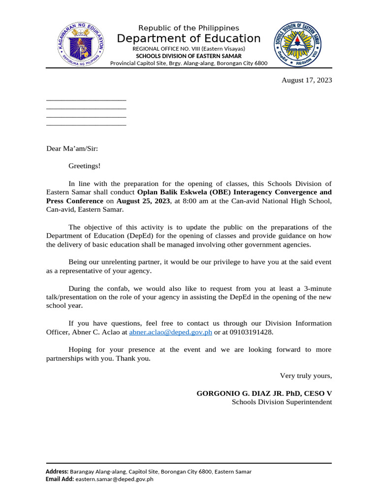 OBE Invitation Letter | PDF | Philippines | Government