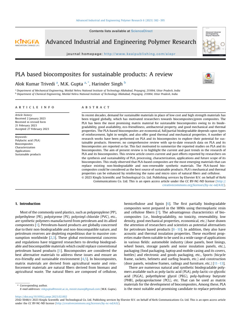 PLA Based Biocomposites For Sustainable Products - A Review | PDF