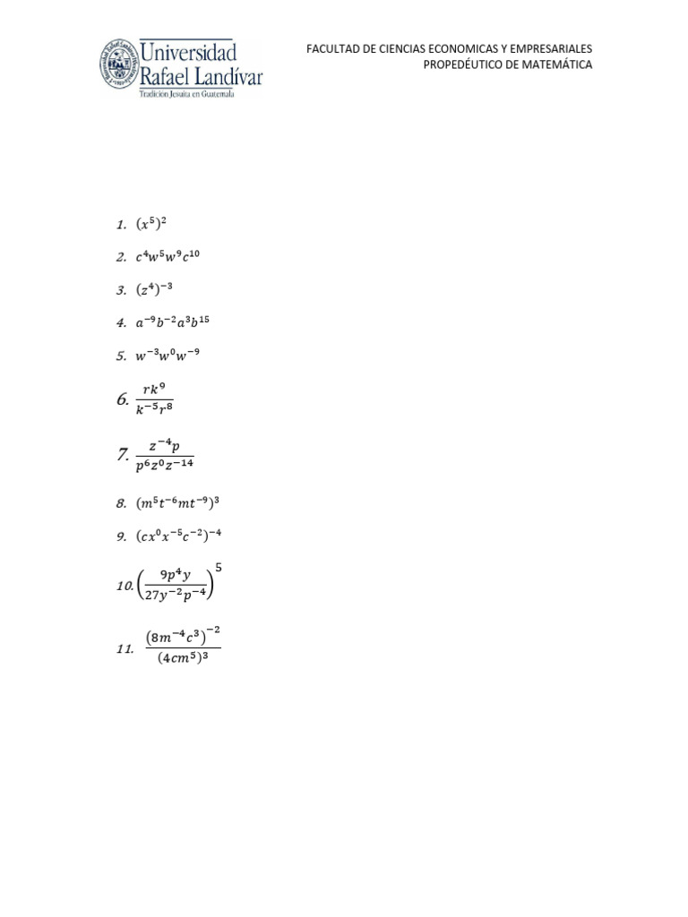 Ejercicios de Exponentes Enteros | PDF