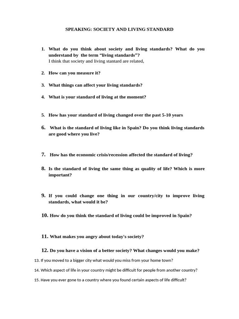 SPEAKING Living Standard | PDF