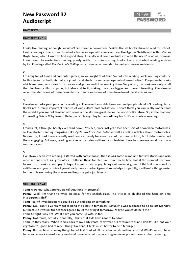 New Password B2 Tests Audioscript | PDF