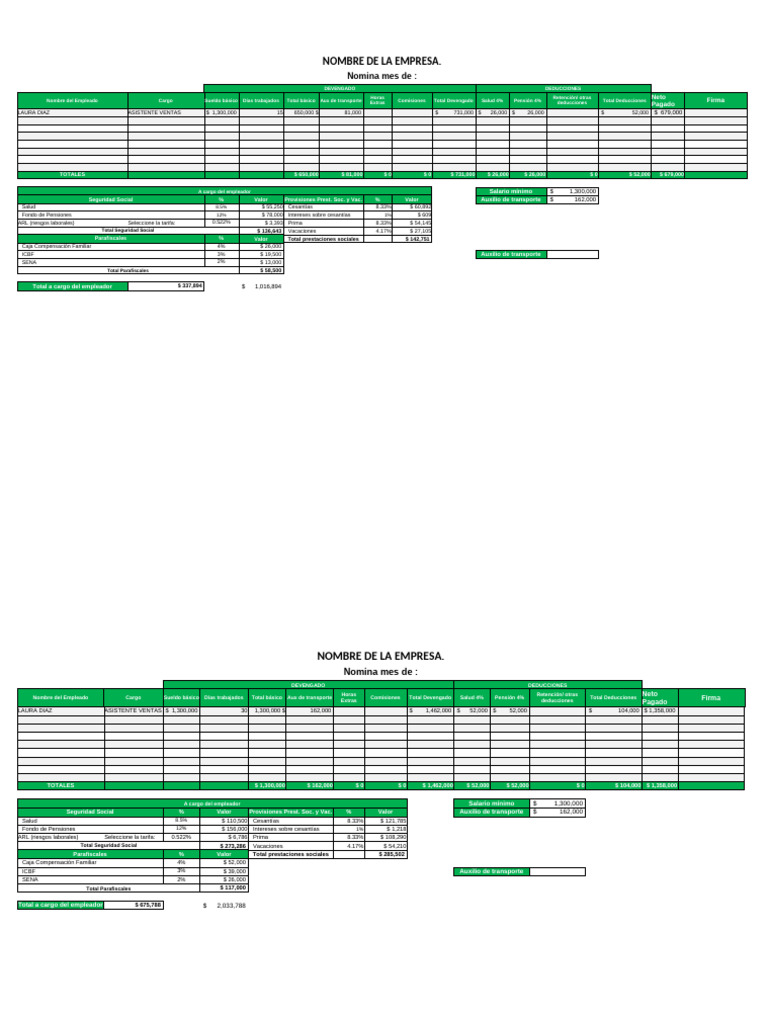 Copia De Formato De Nomina Pdf