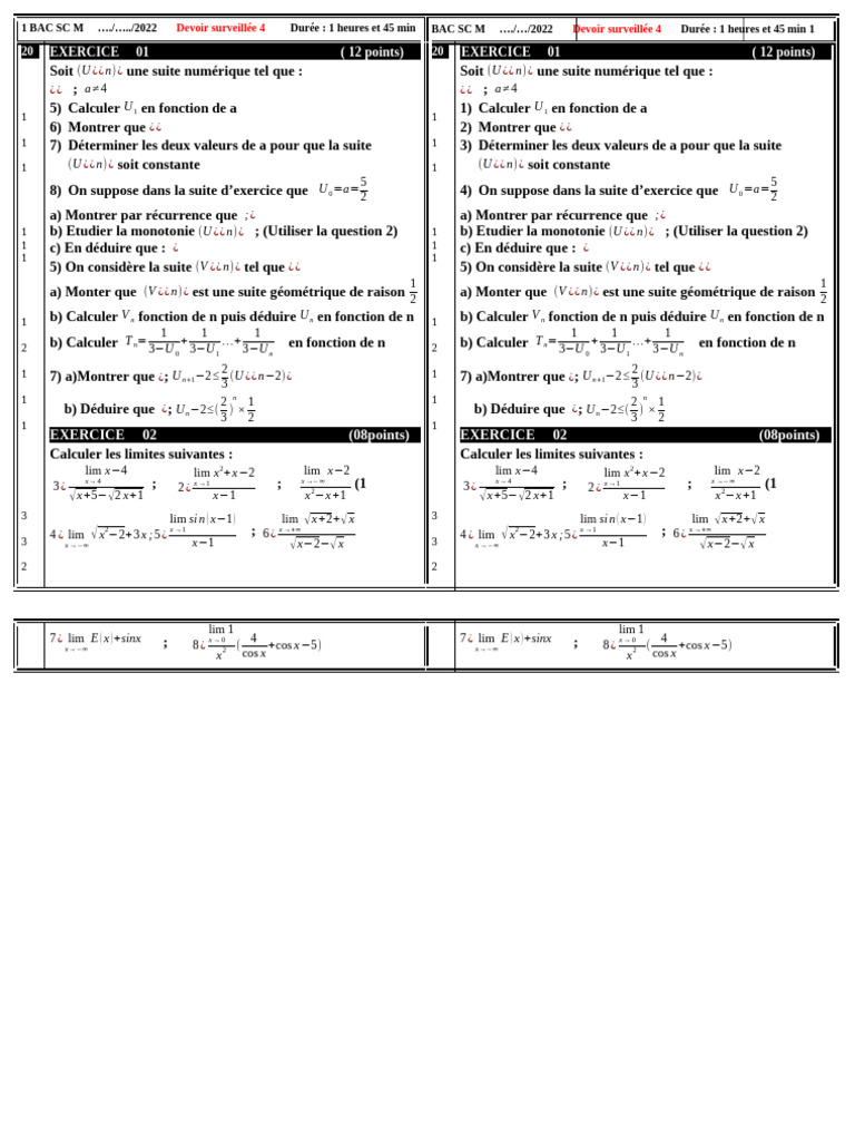 Devoir 4-1bac-sm-2024-suite+limite | PDF