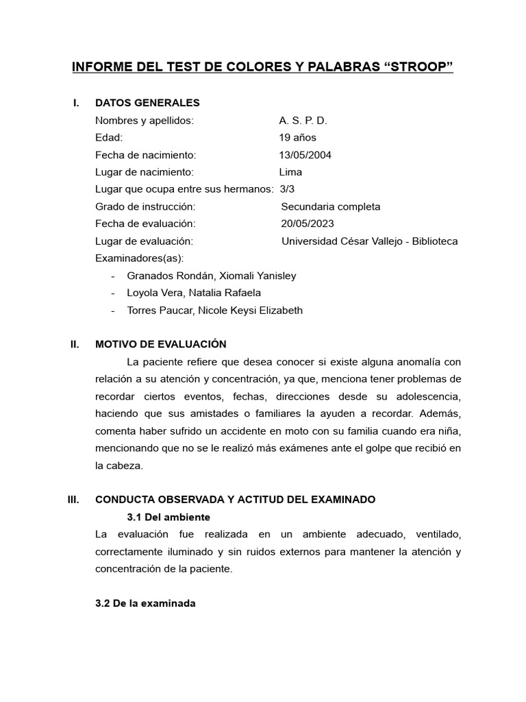 G5 - Informe Stroop | PDF