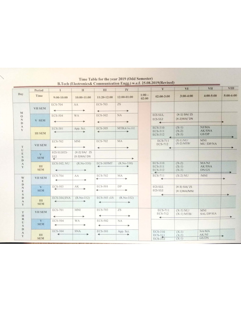 Timetable Fet Ece Btech | PDF