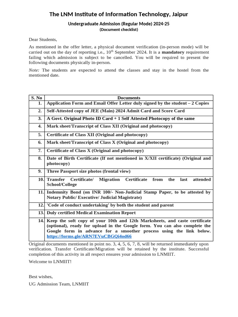 Document Checklist | PDF