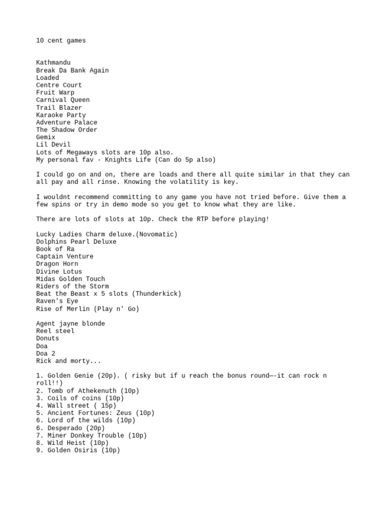 10 Cent Games | PDF