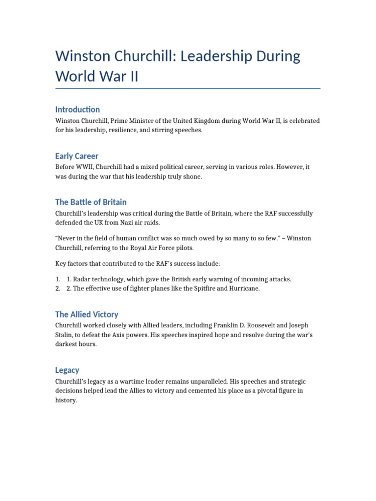 Winston Churchill Leadership During World War II | PDF