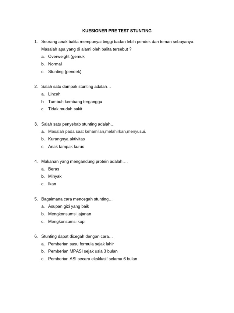 Kuesioner Pre Test Stunting | PDF