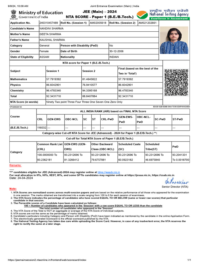 Joint Entrance Examination (Main) - India | PDF