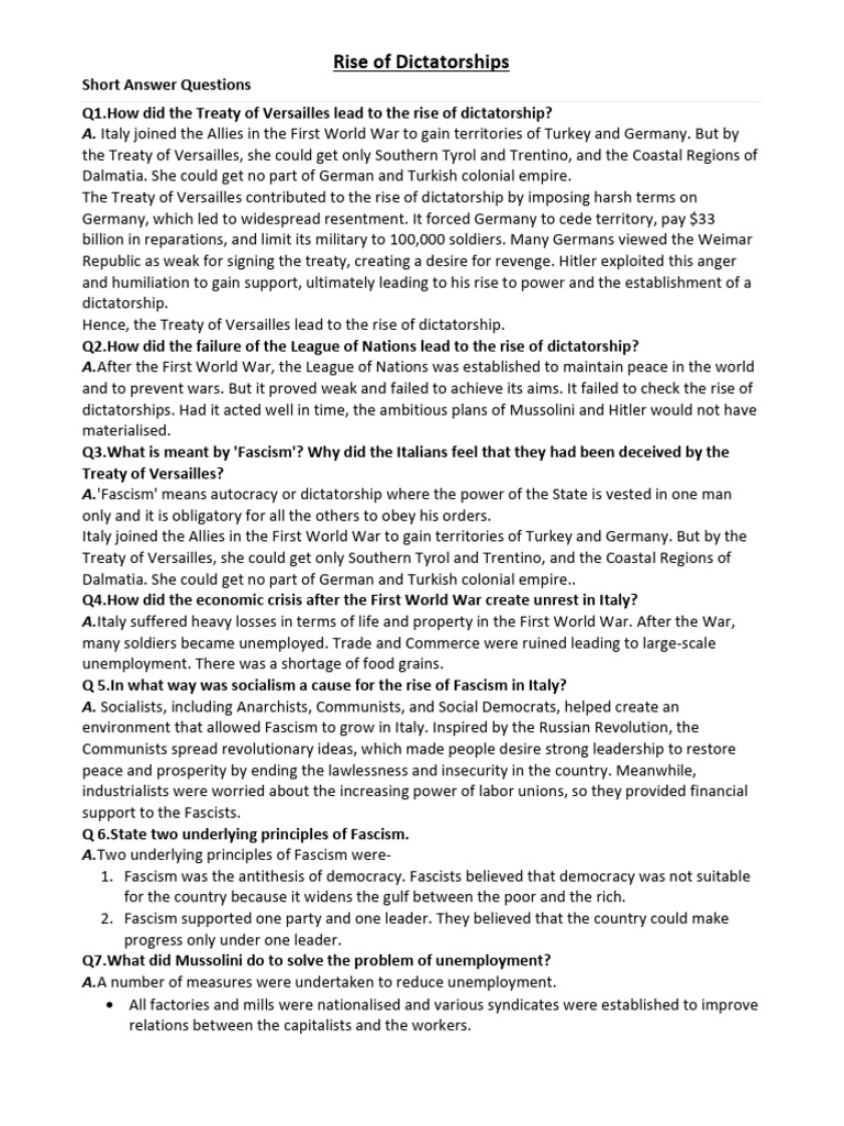 Rise of Dictartorship Printout | PDF