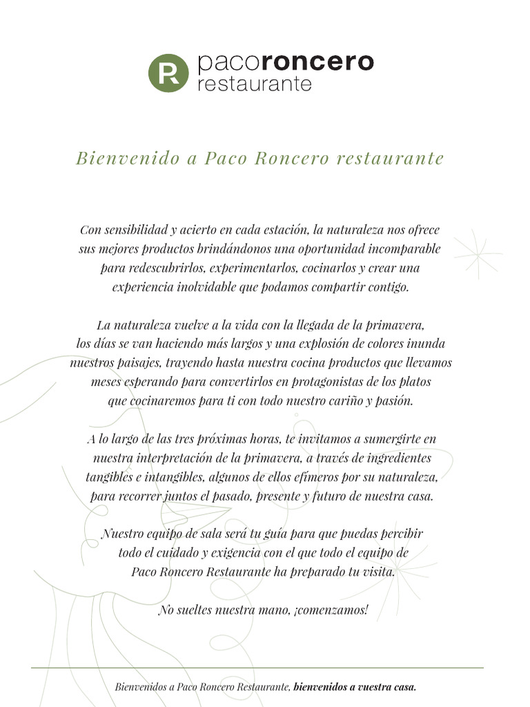 Menu Paco Roncero Restaurante | PDF