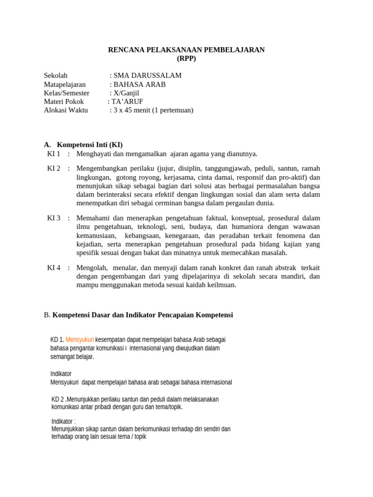 RPP Bahasa Arab | PDF