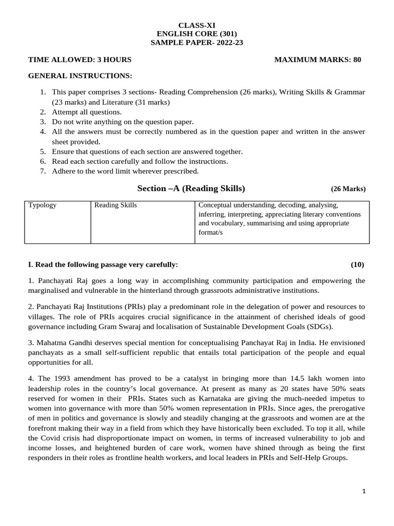 Dav CMC Sample Q Paper 2022-23 | PDF