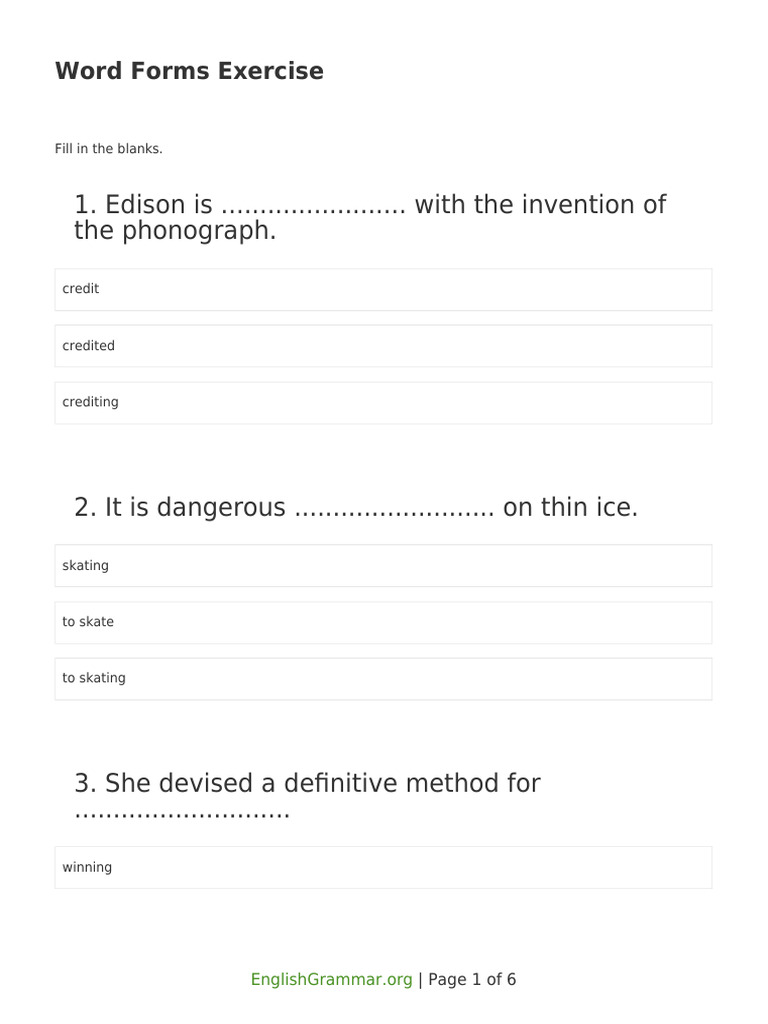 Word Forms Exercise | PDF