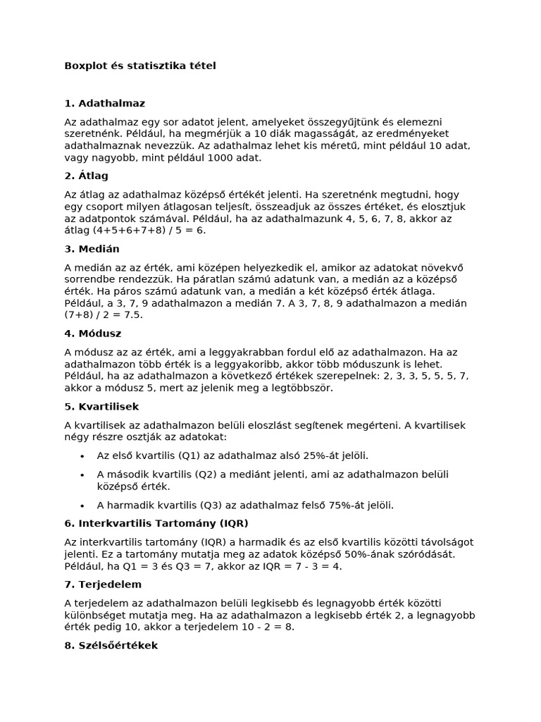 Boxplot És Statisztika Tétel | PDF